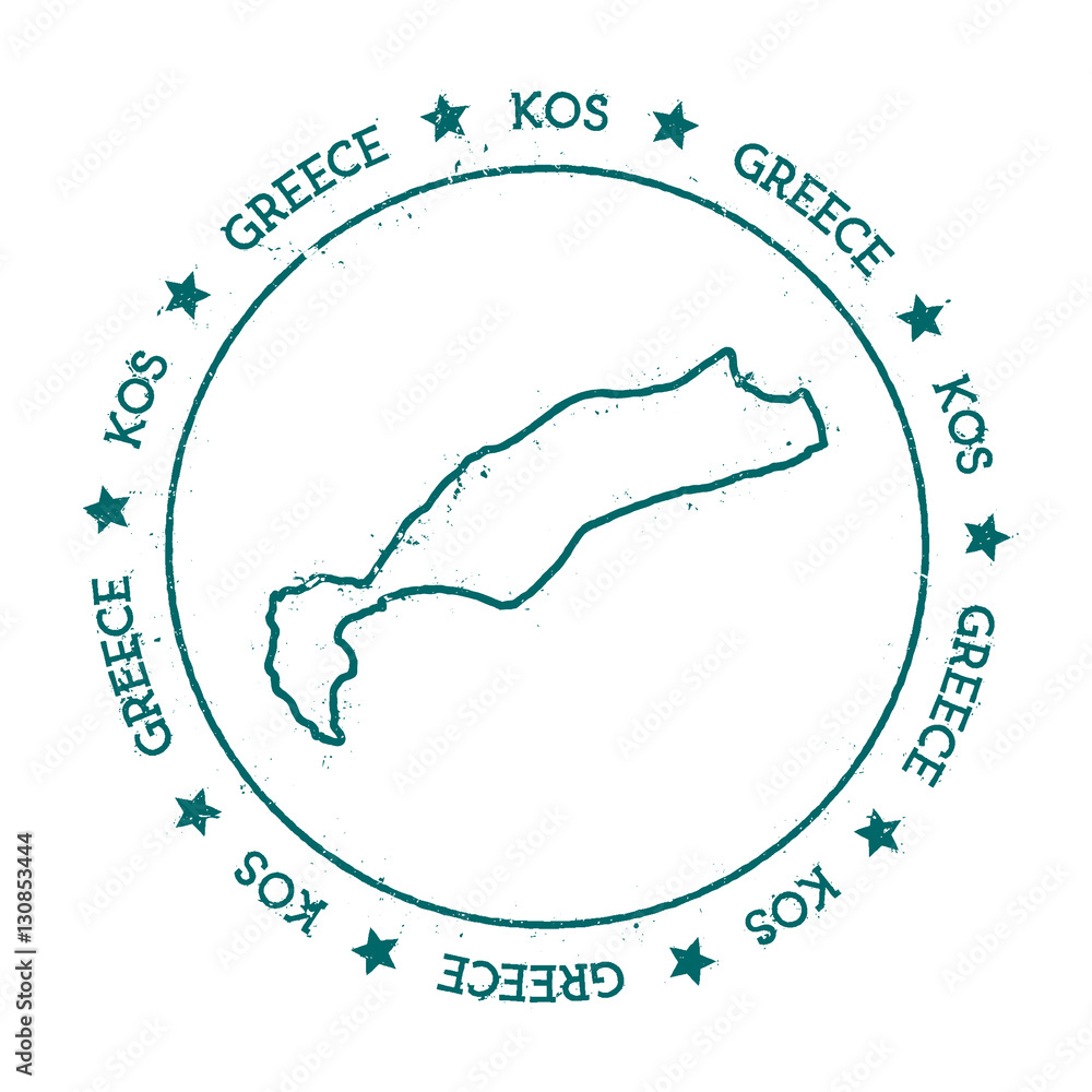 Kos vector map. Distressed travel stamp with text wrapped around a ...