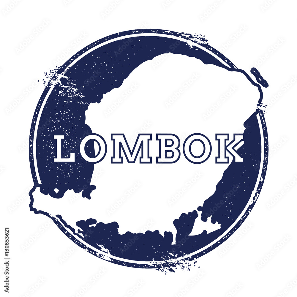 Lombok vector map. Grunge rubber stamp with the name and map of island ...