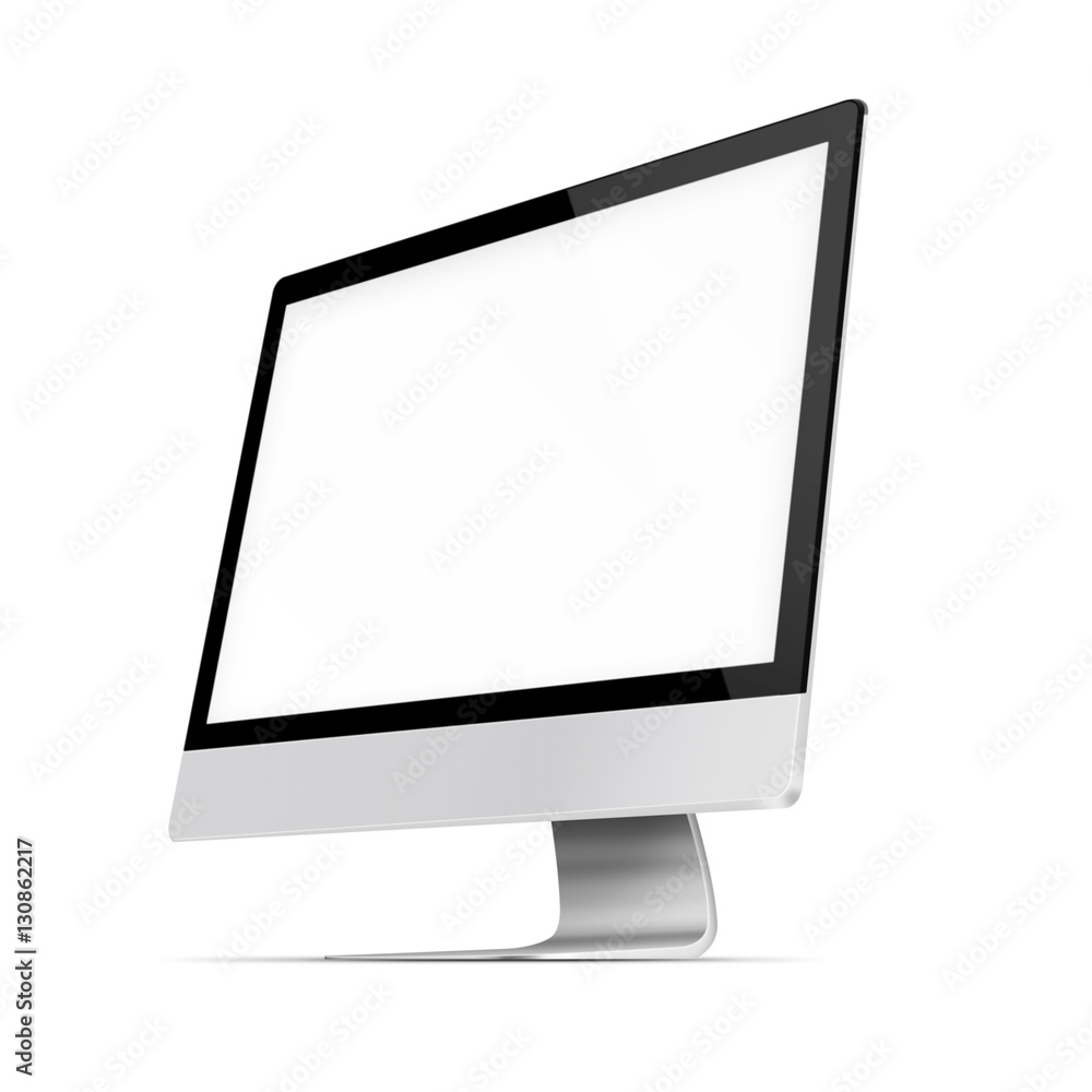 Modern flat screen computer monitor with blank screen isolated on white ...