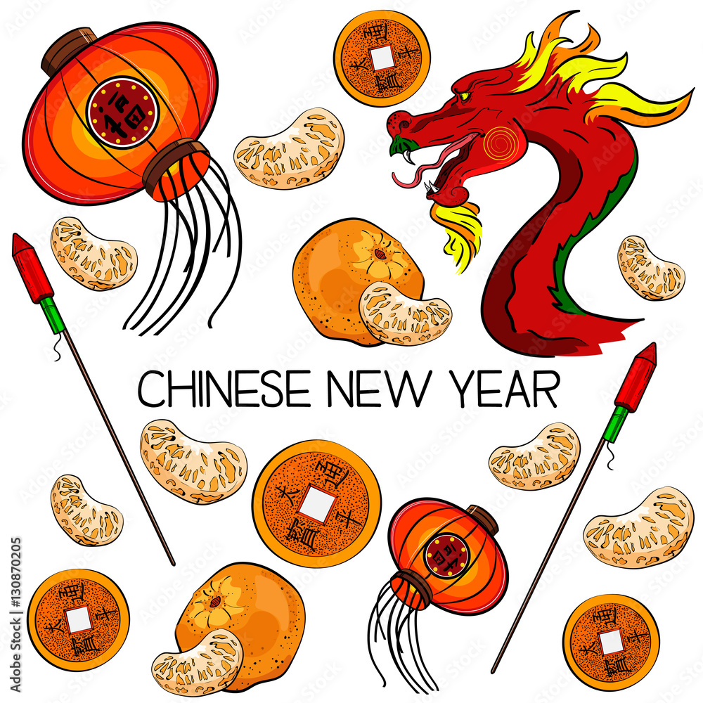 Traditional symbols of Chinese New Year Stock Vector | Adobe Stock