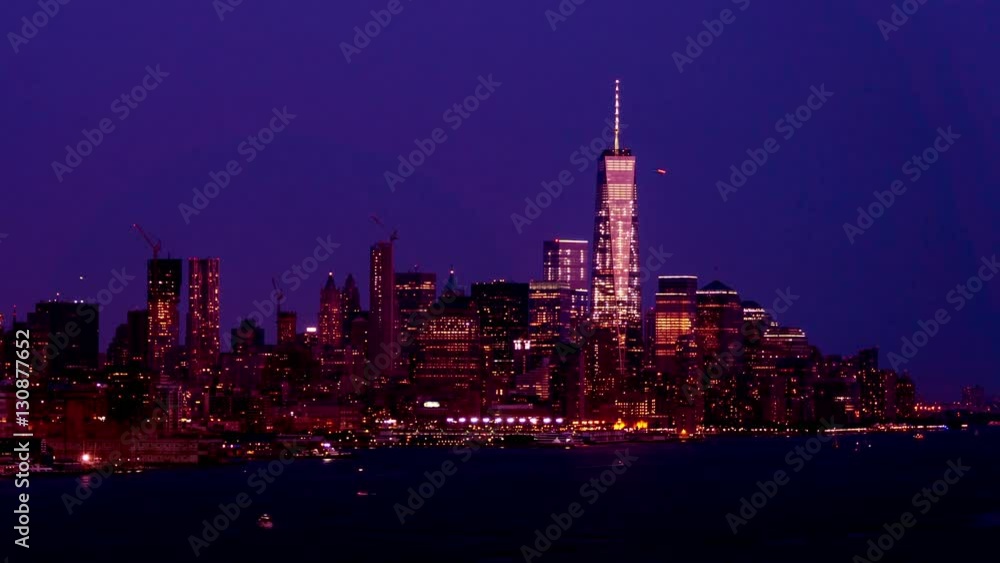 At night,the One World Trade Center and modern buildings in Manhattan ...