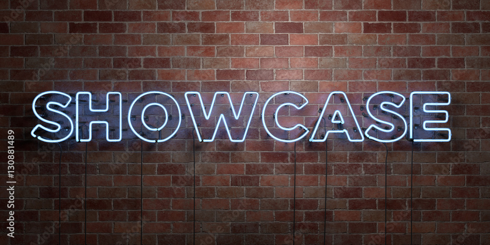 Poster SHOWCASE - tube fluorescent Neon Sign on brickwork - Front view ...