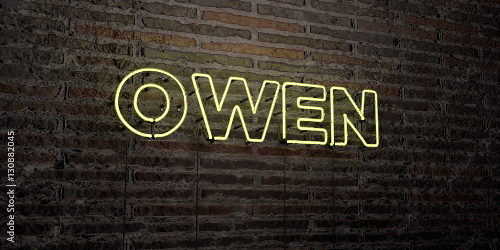 OWEN -Realistic Neon Sign on Brick Wall background - 3D rendered ...