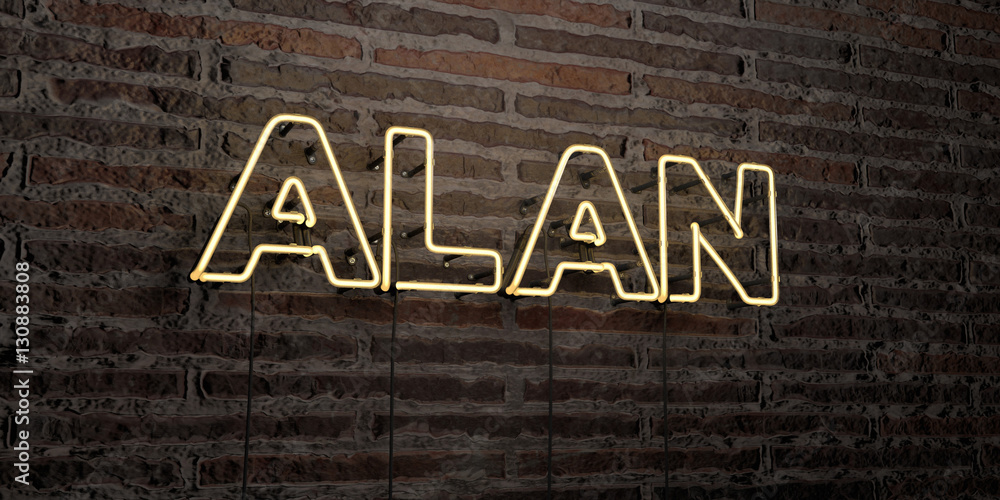 ALAN -Realistic Neon Sign on Brick Wall background - 3D rendered ...