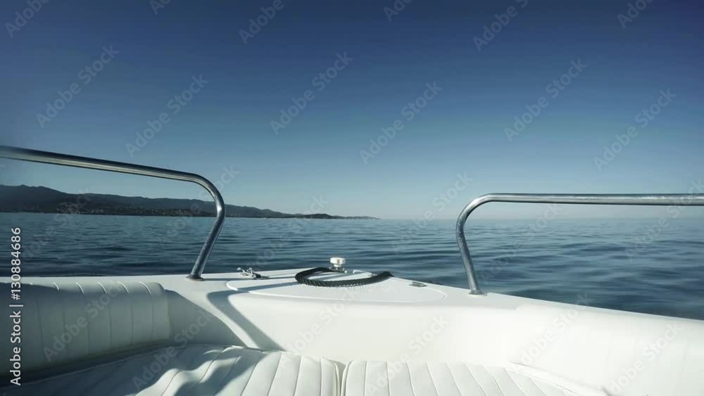 Video Stock Stabilized view of bow of small recreational white ...