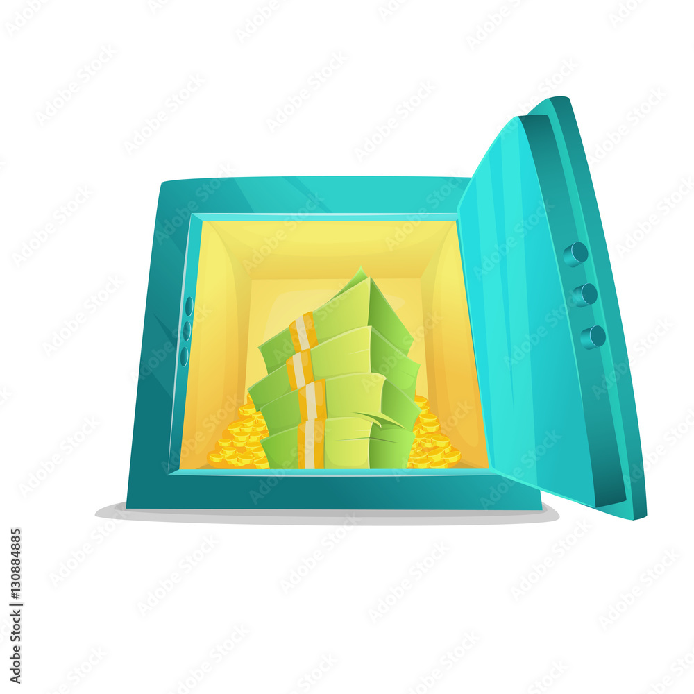 Small safe. Cartoon style illustration of opened bank safe with money ...