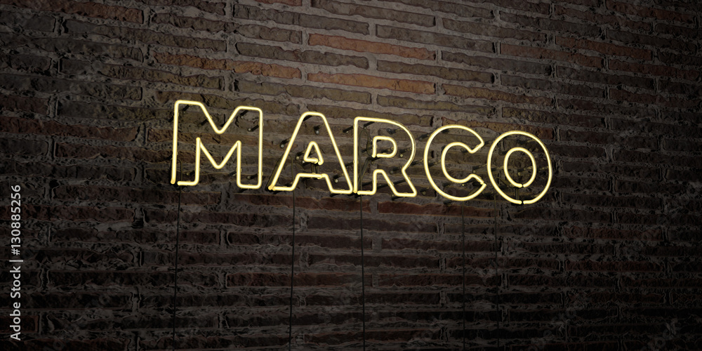 MARCO -Realistic Neon Sign on Brick Wall background - 3D rendered ...