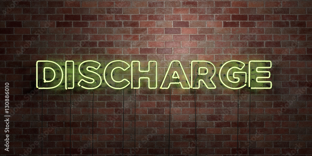 DISCHARGE - fluorescent Neon tube Sign on brickwork - Front view - 3D ...