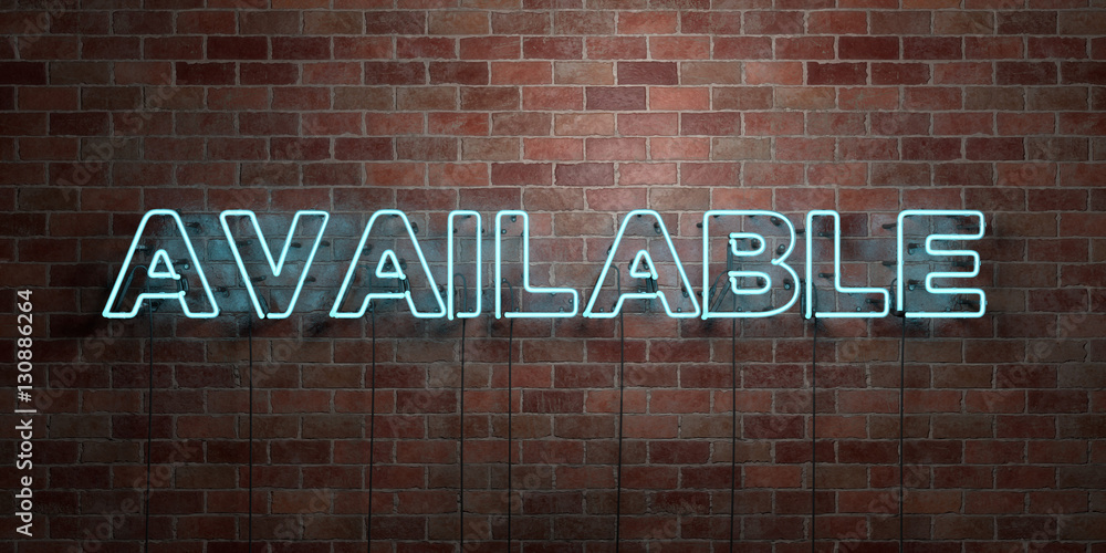 AVAILABLE - fluorescent Neon tube Sign on brickwork - Front view - 3D ...