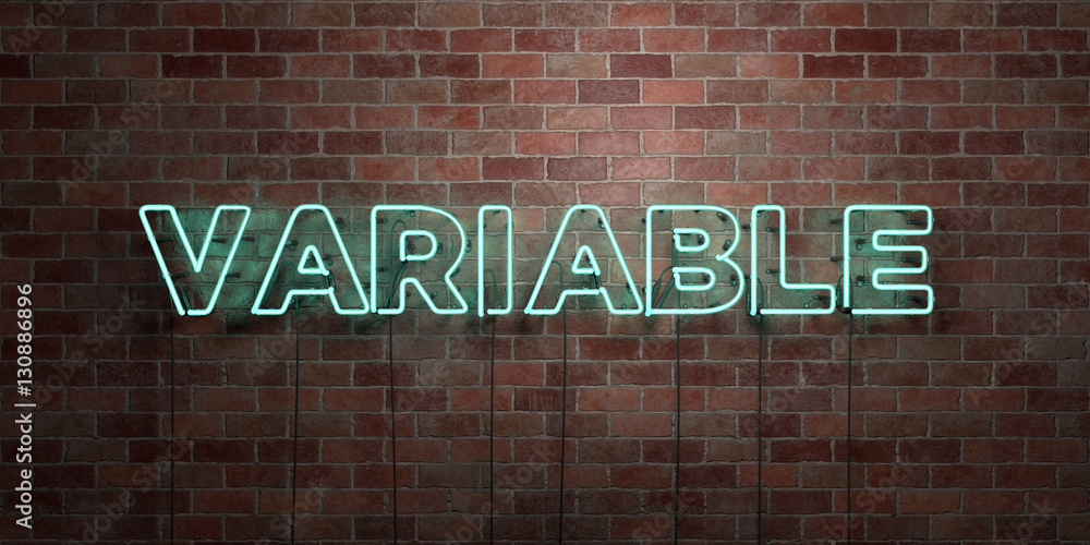 VARIABLE - fluorescent Neon tube Sign on brickwork - Front view - 3D ...