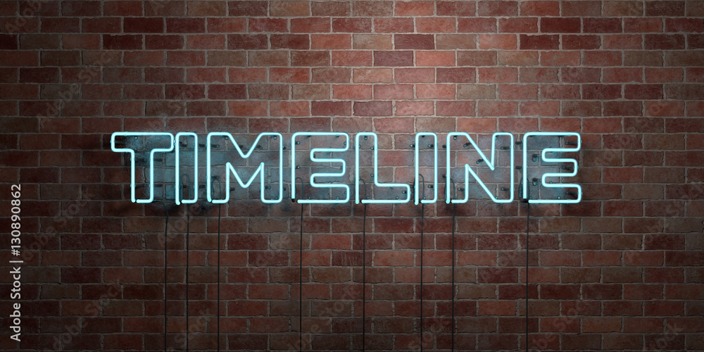 TIMELINE - fluorescent Neon tube Sign on brickwork - Front view - 3D ...