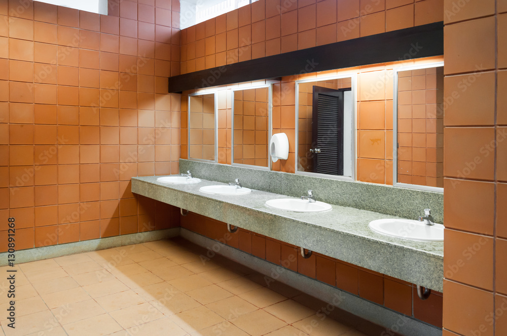 Interior of public clean toilet in a shared toilet there is a wide ...