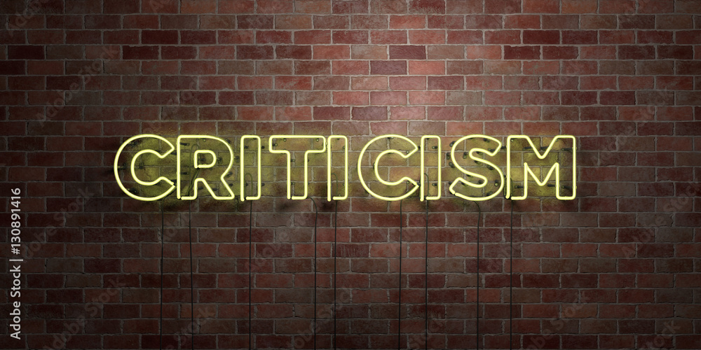 CRITICISM - fluorescent Neon tube Sign on brickwork - Front view - 3D ...