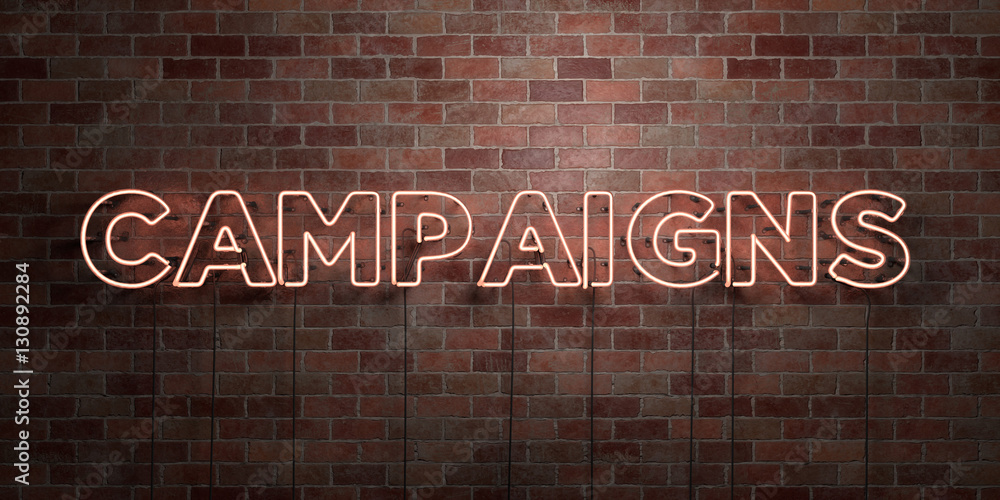 CAMPAIGNS - fluorescent Neon tube Sign on brickwork - Front view - 3D ...