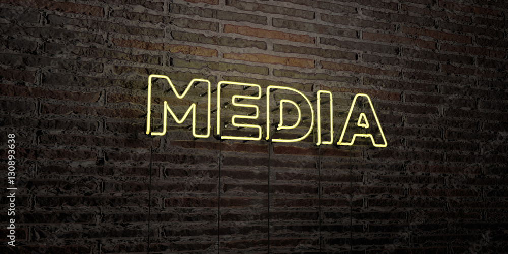 MEDIA -Realistic Neon Sign on Brick Wall background - 3D rendered ...