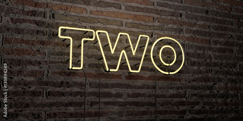 TWO -Realistic Neon Sign on Brick Wall background - 3D rendered royalty ...