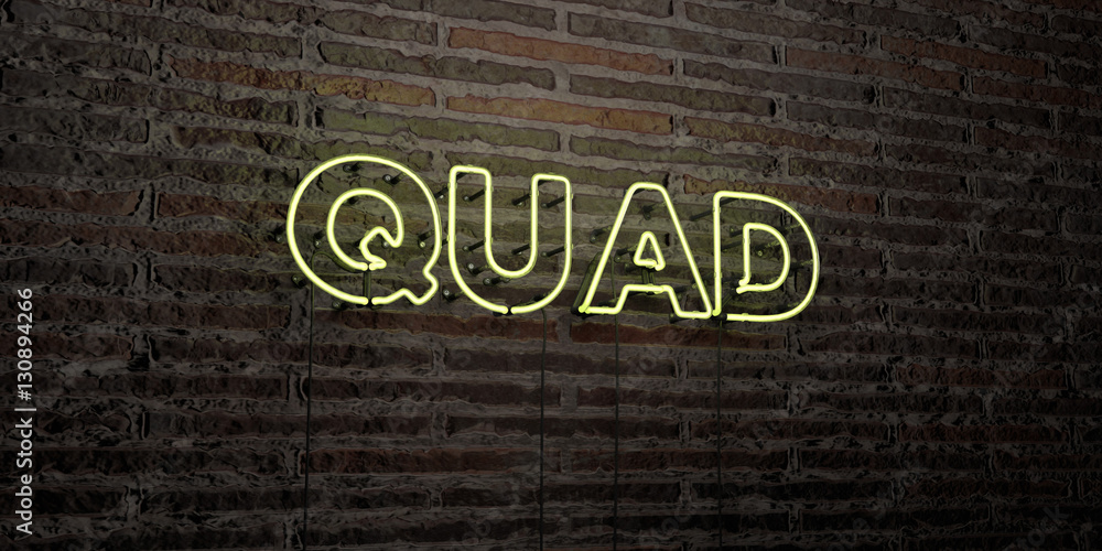QUAD -Realistic Neon Sign on Brick Wall background - 3D rendered ...