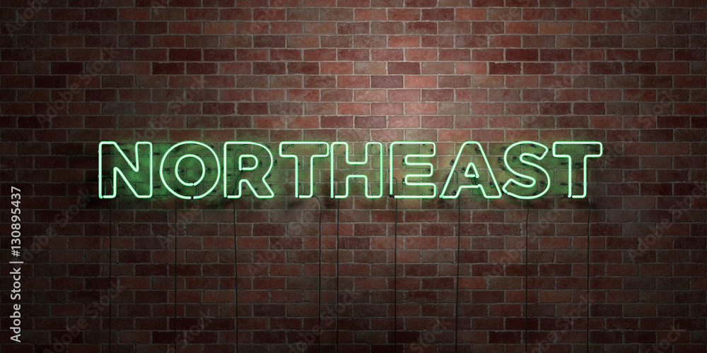 NORTHEAST - fluorescent Neon tube Sign on brickwork - Front view - 3D ...