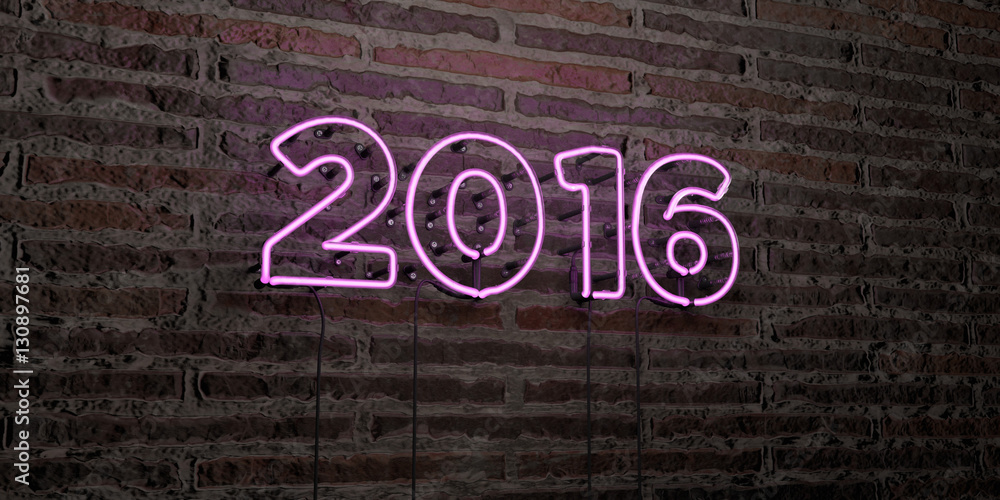 2016 -Realistic Neon Sign on Brick Wall background - 3D rendered ...
