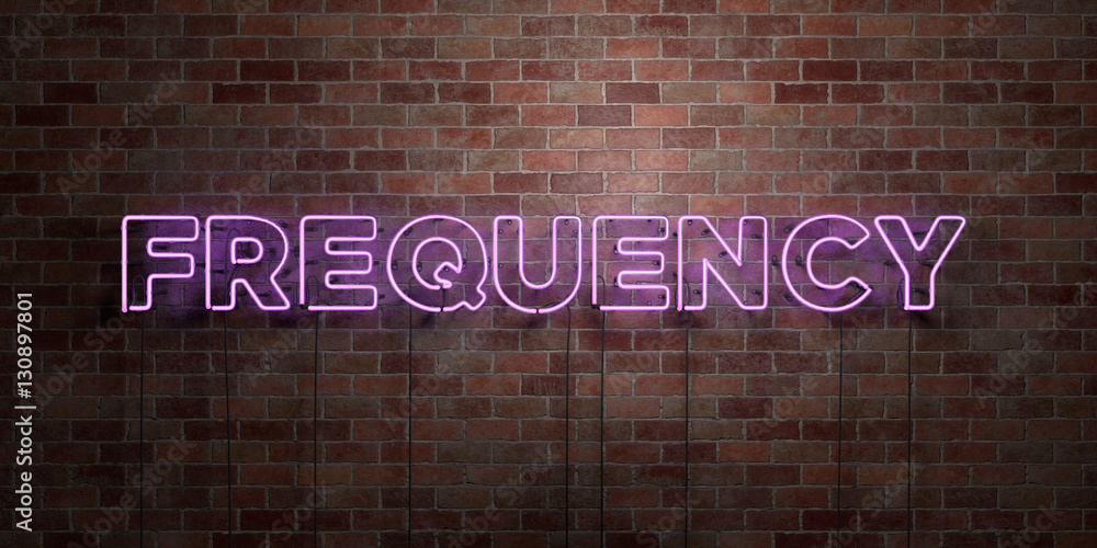 FREQUENCY - fluorescent Neon tube Sign on brickwork - Front view - 3D ...
