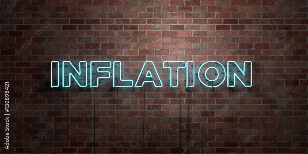 INFLATION - fluorescent Neon tube Sign on brickwork - Front view - 3D ...
