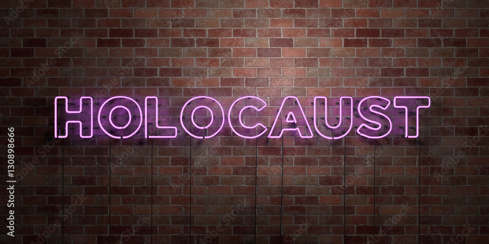 HOLOCAUST - fluorescent Neon tube Sign on brickwork - Front view - 3D ...