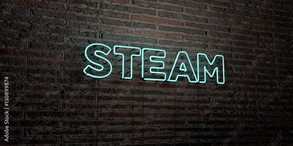 STEAM -Realistic Neon Sign on Brick Wall background - 3D rendered ...