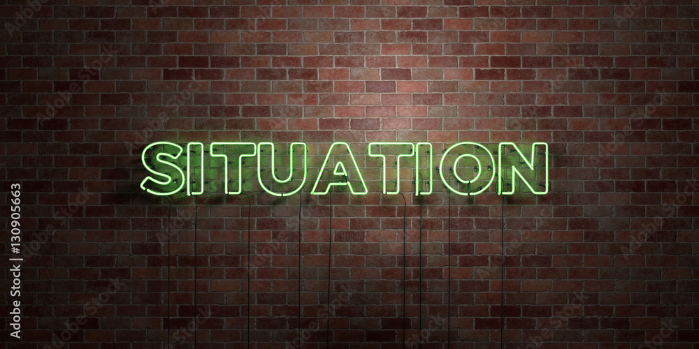 SITUATION - fluorescent Neon tube Sign on brickwork - Front view - 3D ...