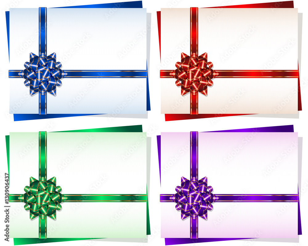 Bow with a ribbon on a gift card frame; Vector set Eps10; Bow-knot ...