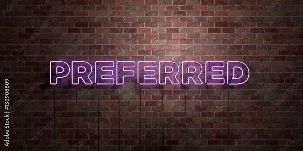 PREFERRED - fluorescent Neon tube Sign on brickwork - Front view - 3D ...