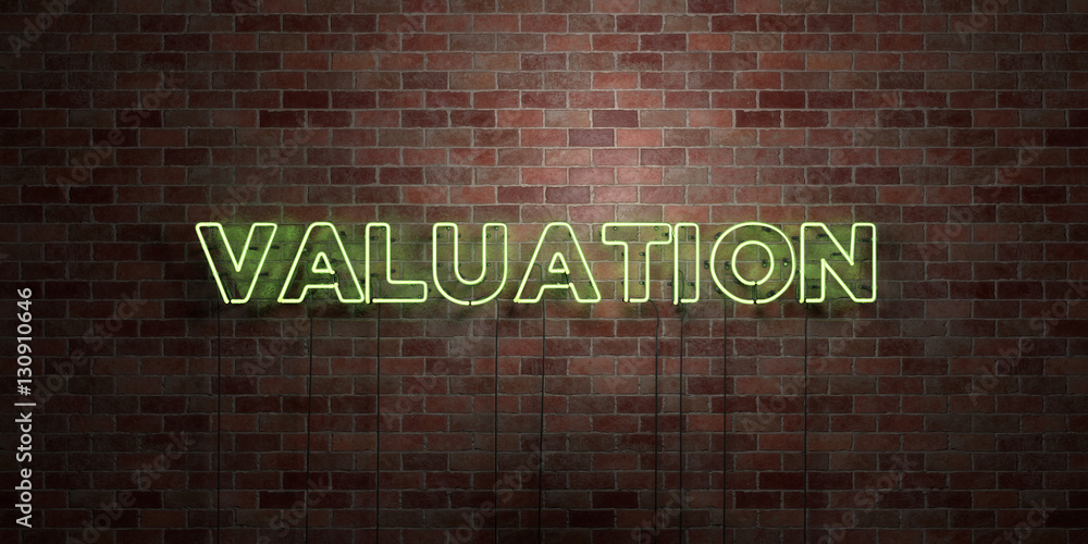 VALUATION - fluorescent Neon tube Sign on brickwork - Front view - 3D ...