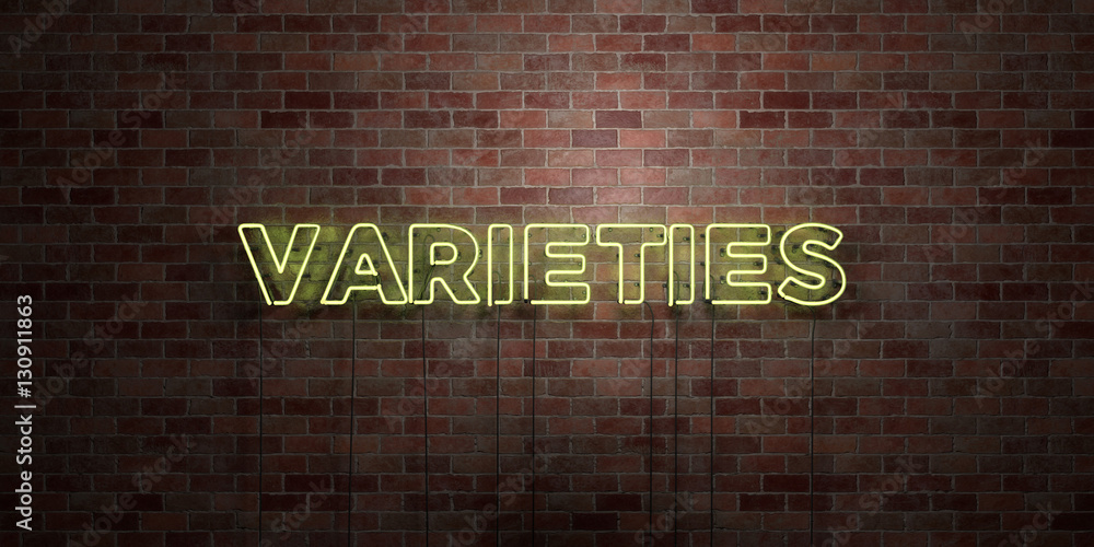 VARIETIES - fluorescent Neon tube Sign on brickwork - Front view - 3D ...