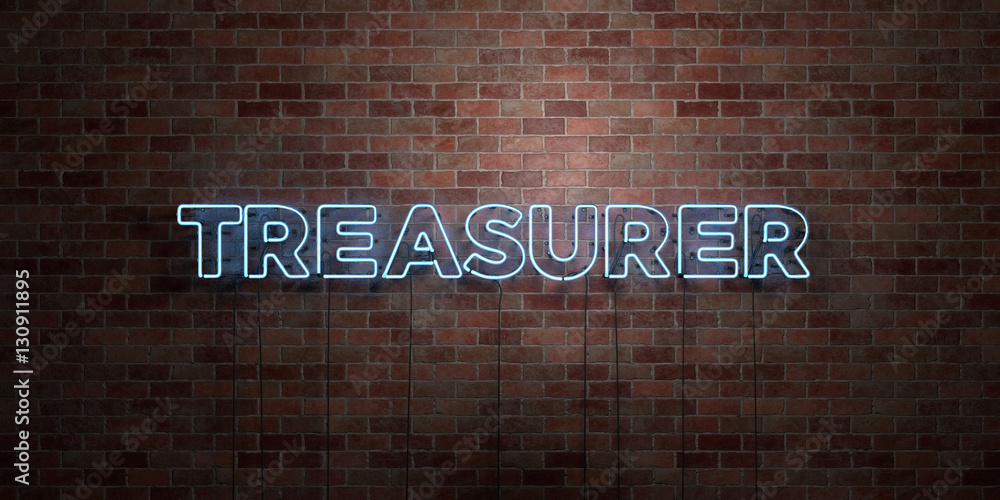 TREASURER - fluorescent Neon tube Sign on brickwork - Front view - 3D ...
