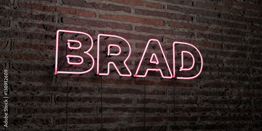 BRAD -Realistic Neon Sign on Brick Wall background - 3D rendered ...