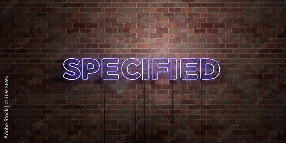SPECIFIED - fluorescent Neon tube Sign on brickwork - Front view - 3D ...