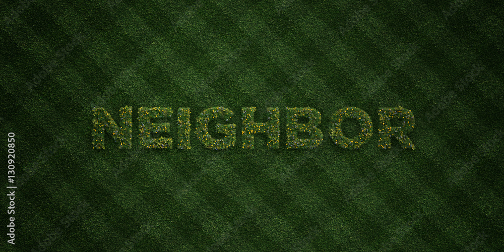 NEIGHBOR - fresh Grass letters with flowers and dandelions - 3D ...