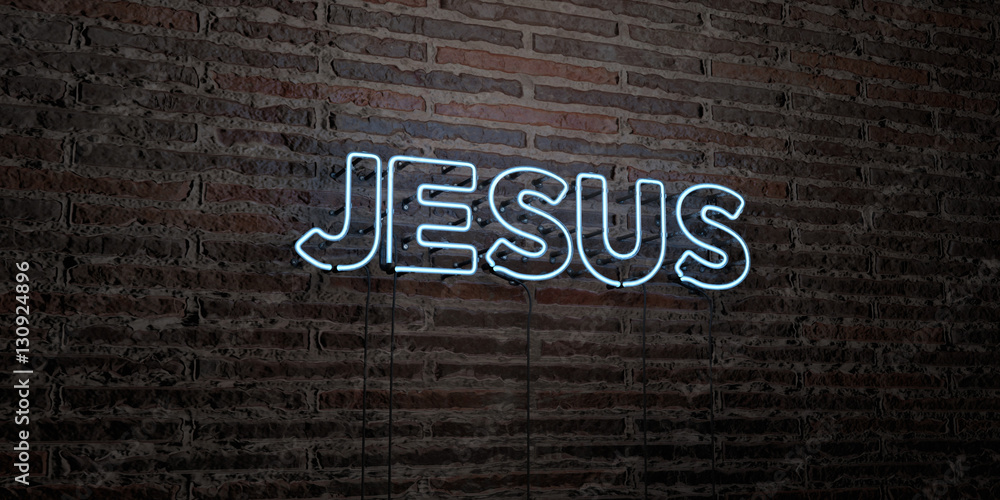 JESUS -Realistic Neon Sign on Brick Wall background - 3D rendered ...