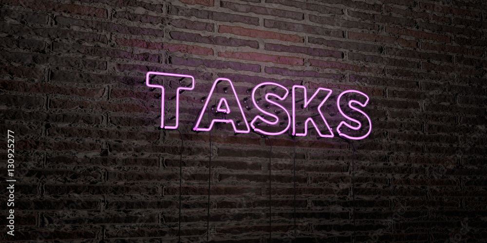 TASKS -Realistic Neon Sign on Brick Wall background - 3D rendered ...