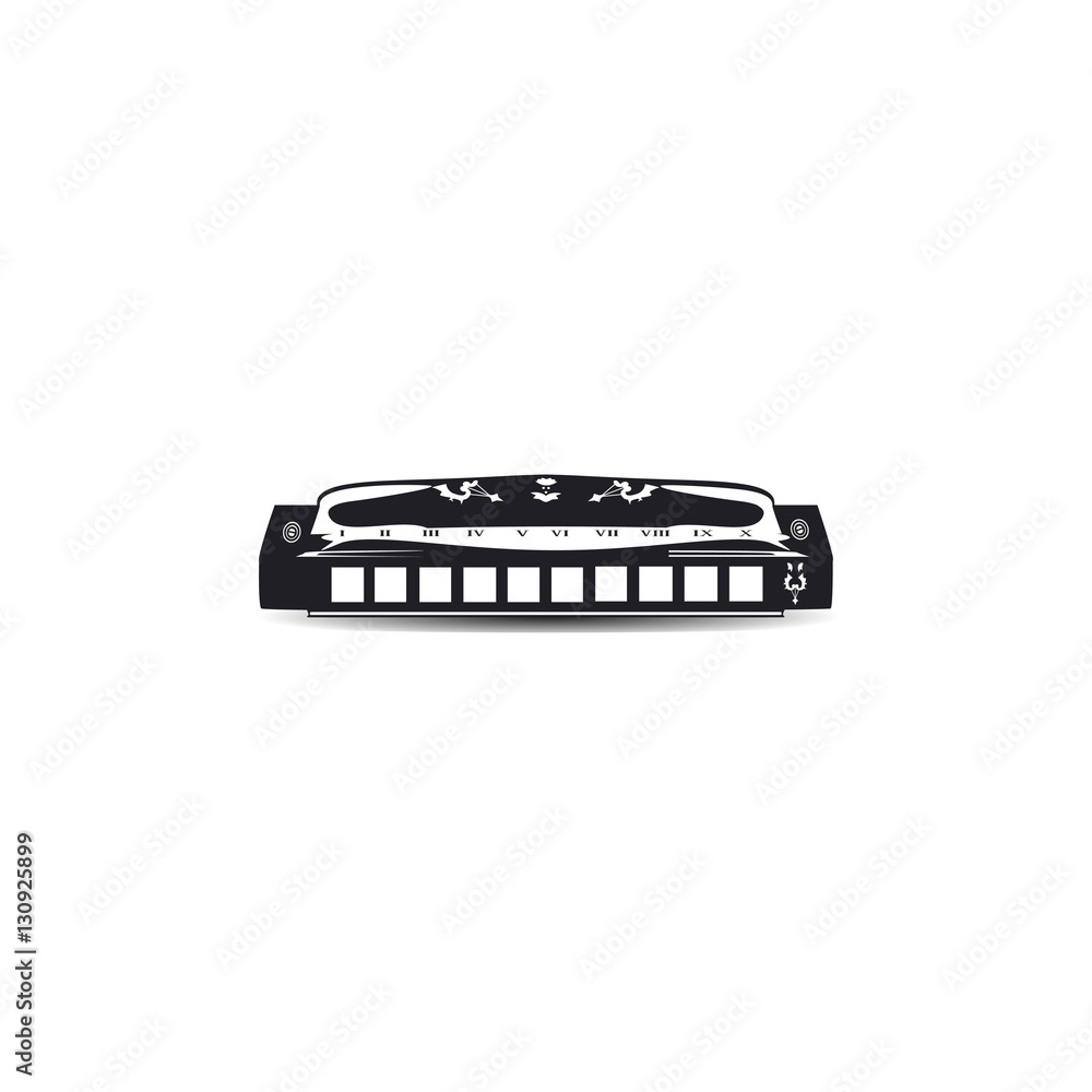 Vector illustration of black and white harmonica isolated on white ...