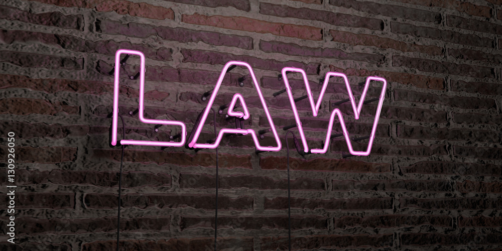 LAW -Realistic Neon Sign on Brick Wall background - 3D rendered royalty ...
