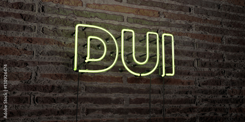 DUI -Realistic Neon Sign on Brick Wall background - 3D rendered royalty ...