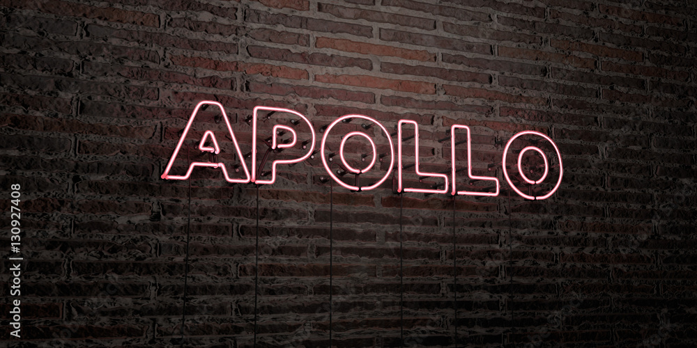 Poster APOLLO -Realistic Neon Sign on Brick Wall background - 3D ...