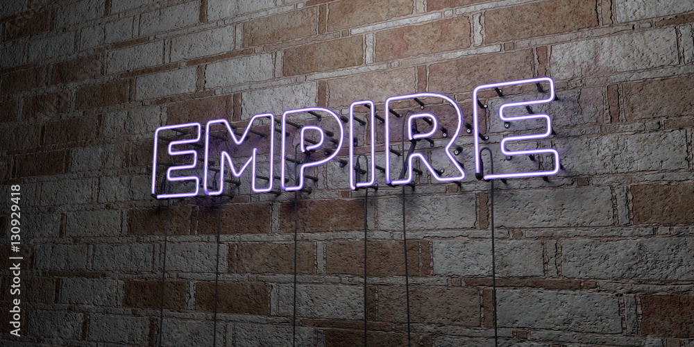 EMPIRE - Glowing Neon Sign on stonework wall - 3D rendered royalty free ...