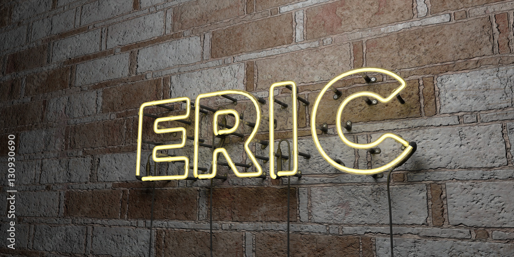 ERIC - Glowing Neon Sign on stonework wall - 3D rendered royalty free ...