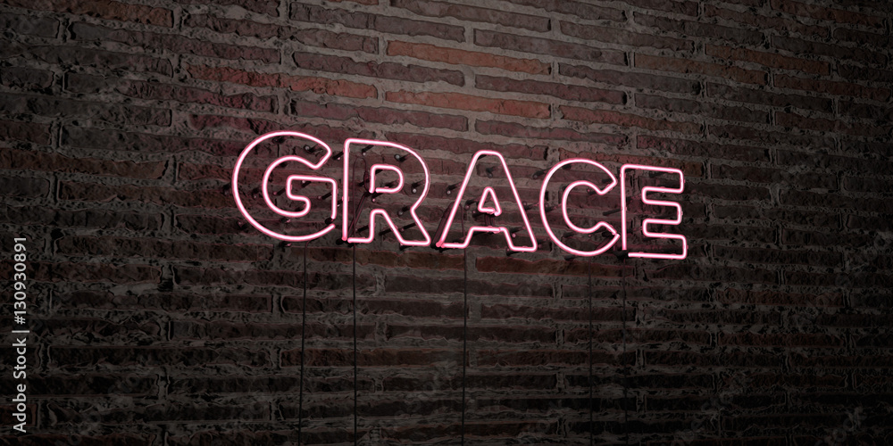 GRACE -Realistic Neon Sign on Brick Wall background - 3D rendered ...