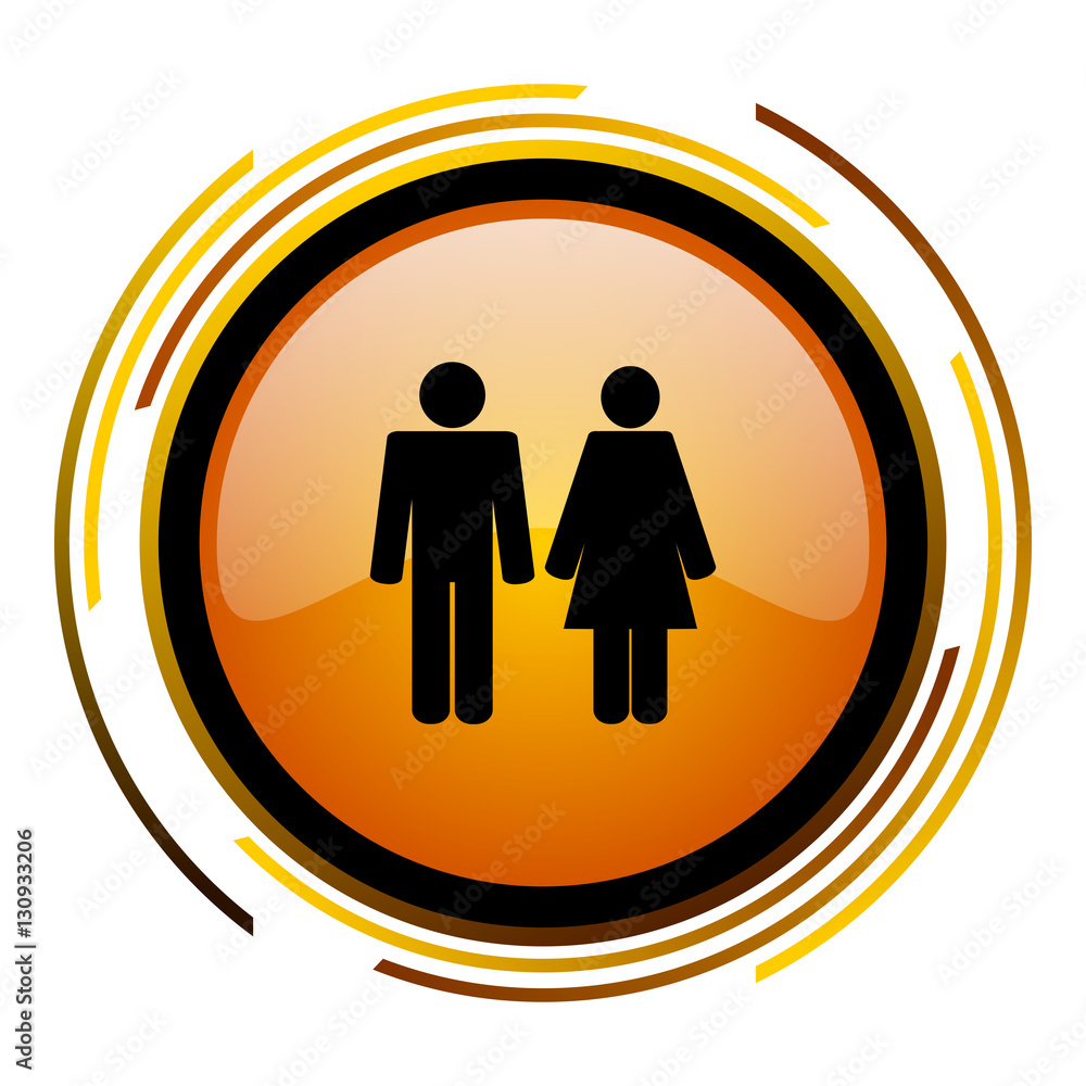 Heterosexual pair sign vector icon. Modern design round orange button ...