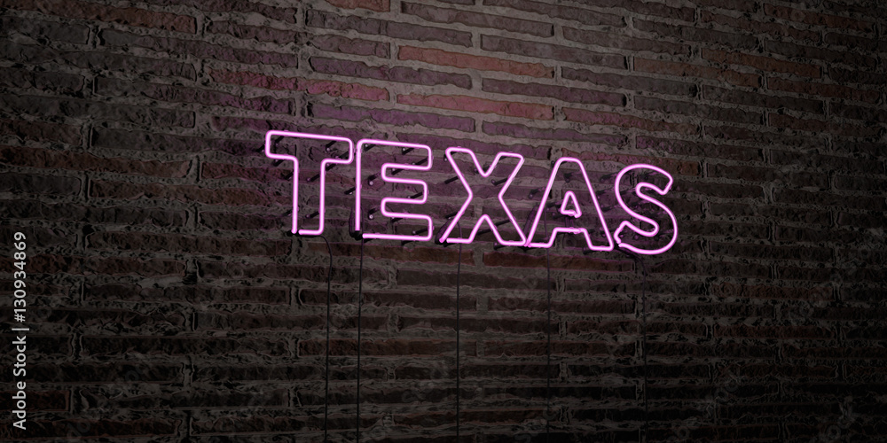 TEXAS -Realistic Neon Sign on Brick Wall background - 3D rendered ...