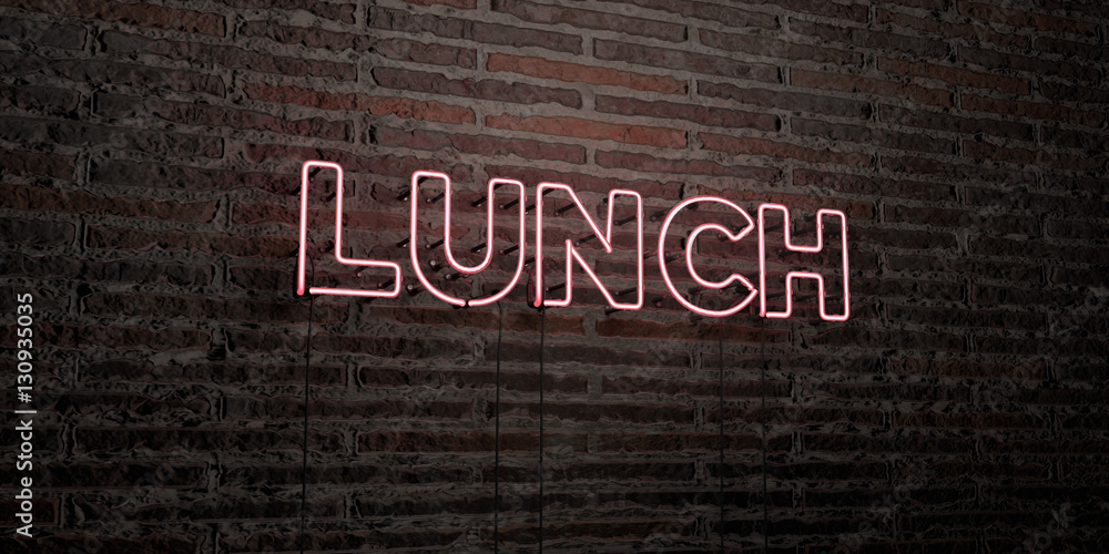 LUNCH -Realistic Neon Sign on Brick Wall background - 3D rendered ...