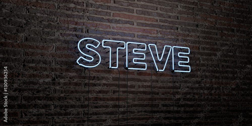 STEVE -Realistic Neon Sign on Brick Wall background - 3D rendered ...