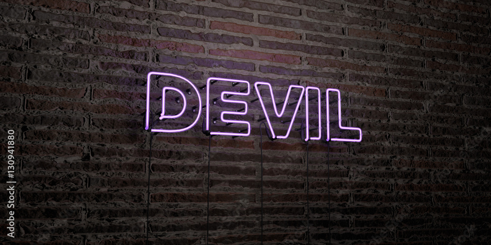 DEVIL -Realistic Neon Sign on Brick Wall background - 3D rendered ...